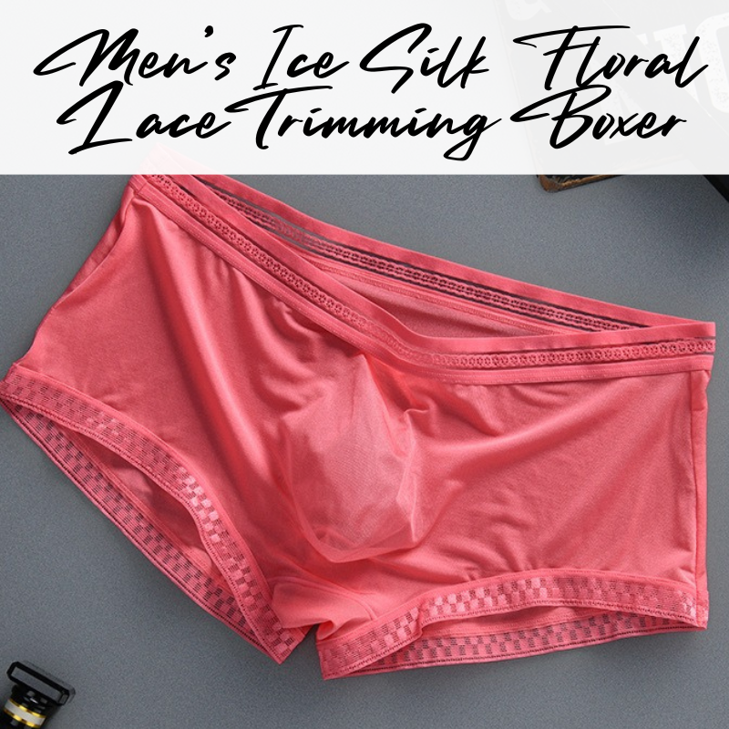 Men's Boxer : Ice Silk Floral Lace Trimming, Almost Translucent Boxer ...